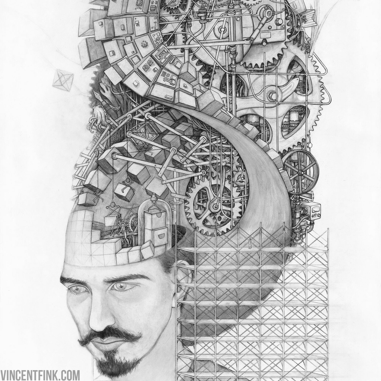 Detail Look at a Machine Mind Mobius Strip Drawing - Vincent Fink